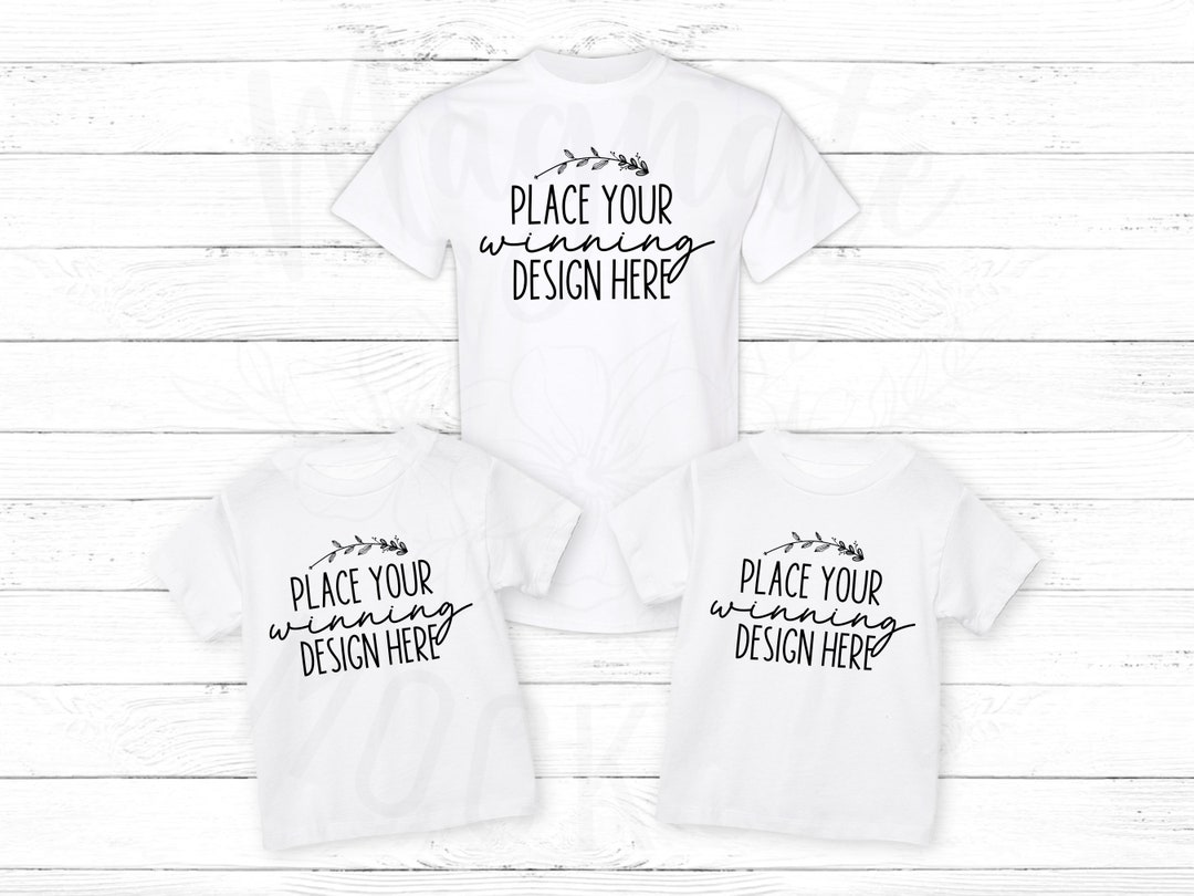 White Bella Canvas 3001 Shirt Mockup Family Flat Lay Adult 2 Kids White ...