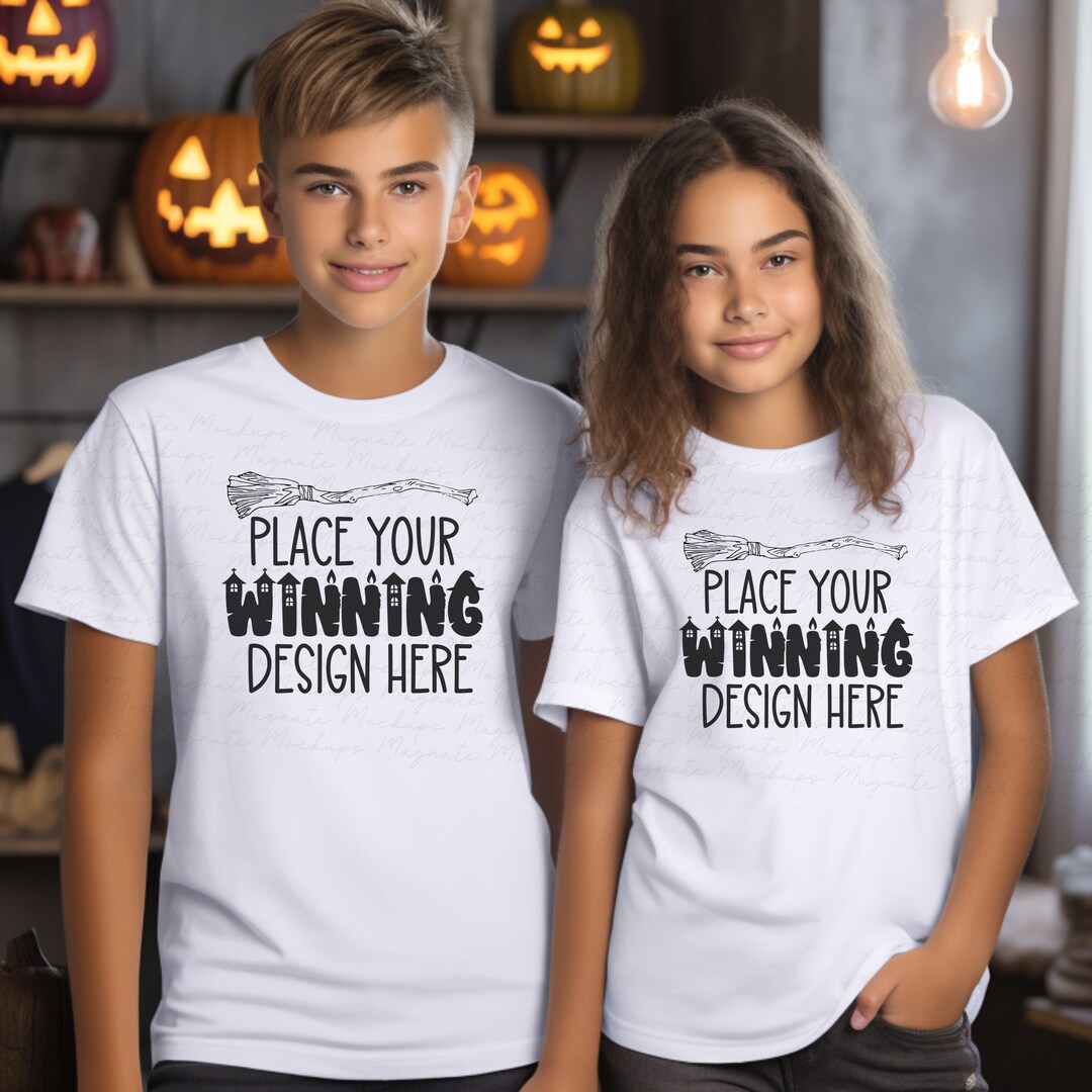 Boy & Girl Halloween White Shirt Mockup Gildan 5000b Gildan - Etsy