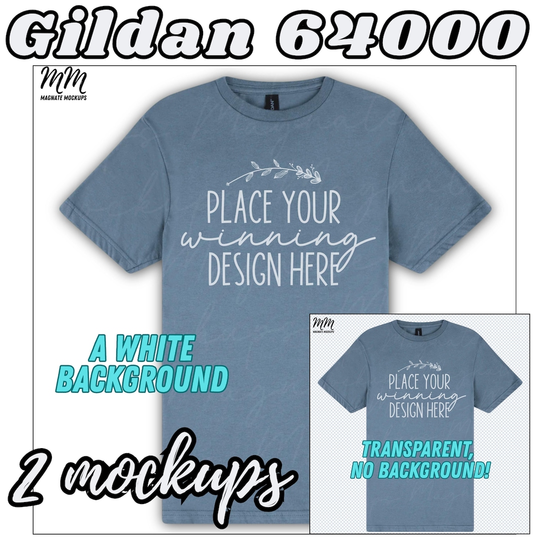 Heather Indigo Blue Gildan 64000 Shirt Mockup: Flat Lay 2 Mockups (JPEG ...