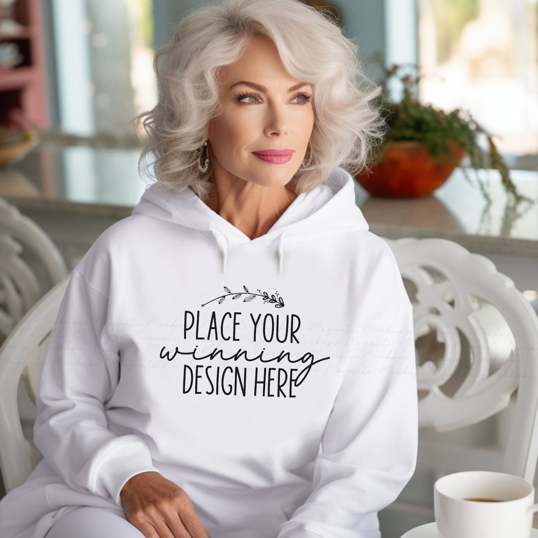 Women's White Hoodie Mockup Gildan 18500 Grandma Mock up Nan Hoodies ...