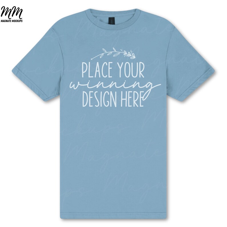 Stone Blue Gildan 64000 Shirt Mockup: Unisex Flat Lay (AI Generated JPG ...