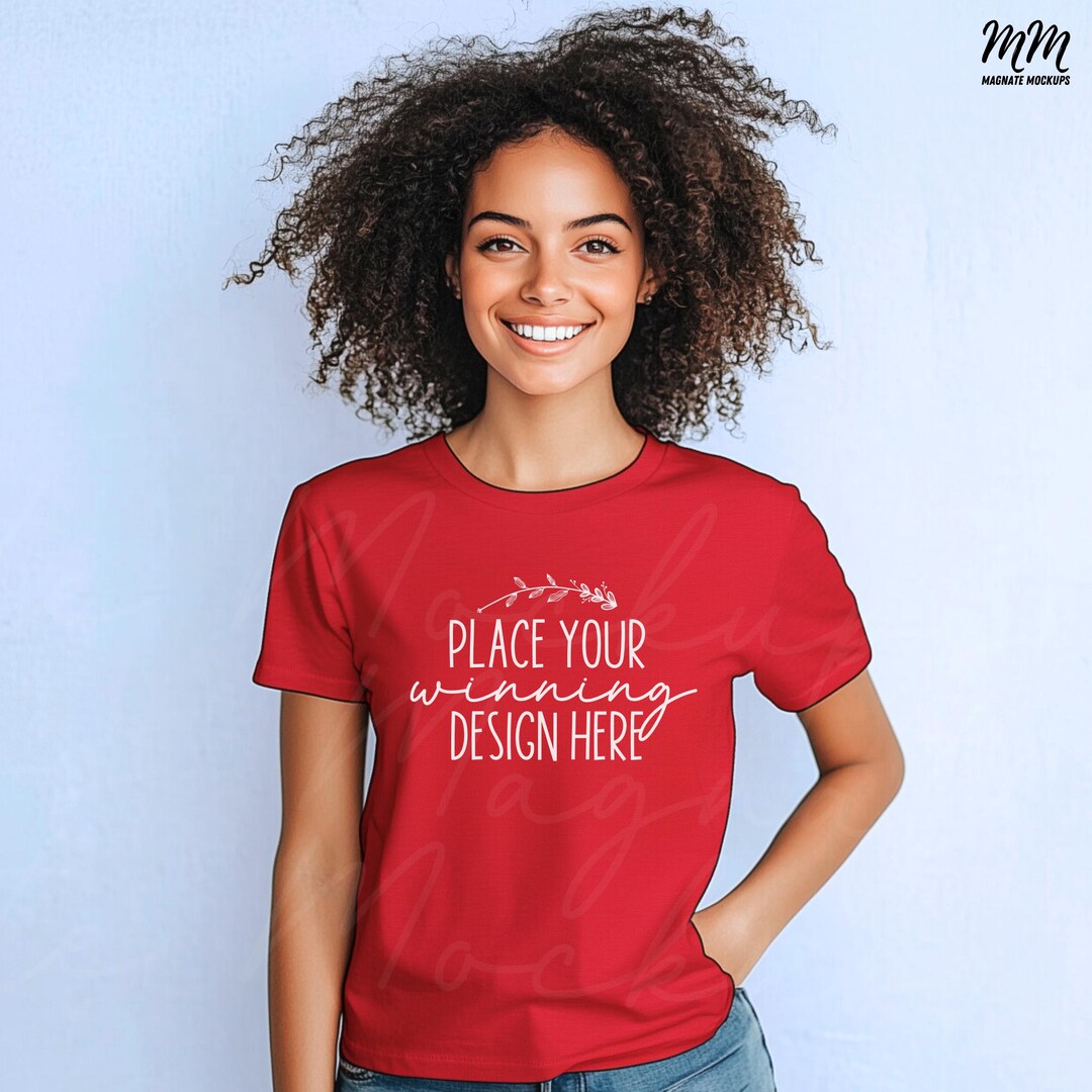Red Bella Canvas 3001 Shirt Mockup 3001 Red Female T-shirt Mockups ...