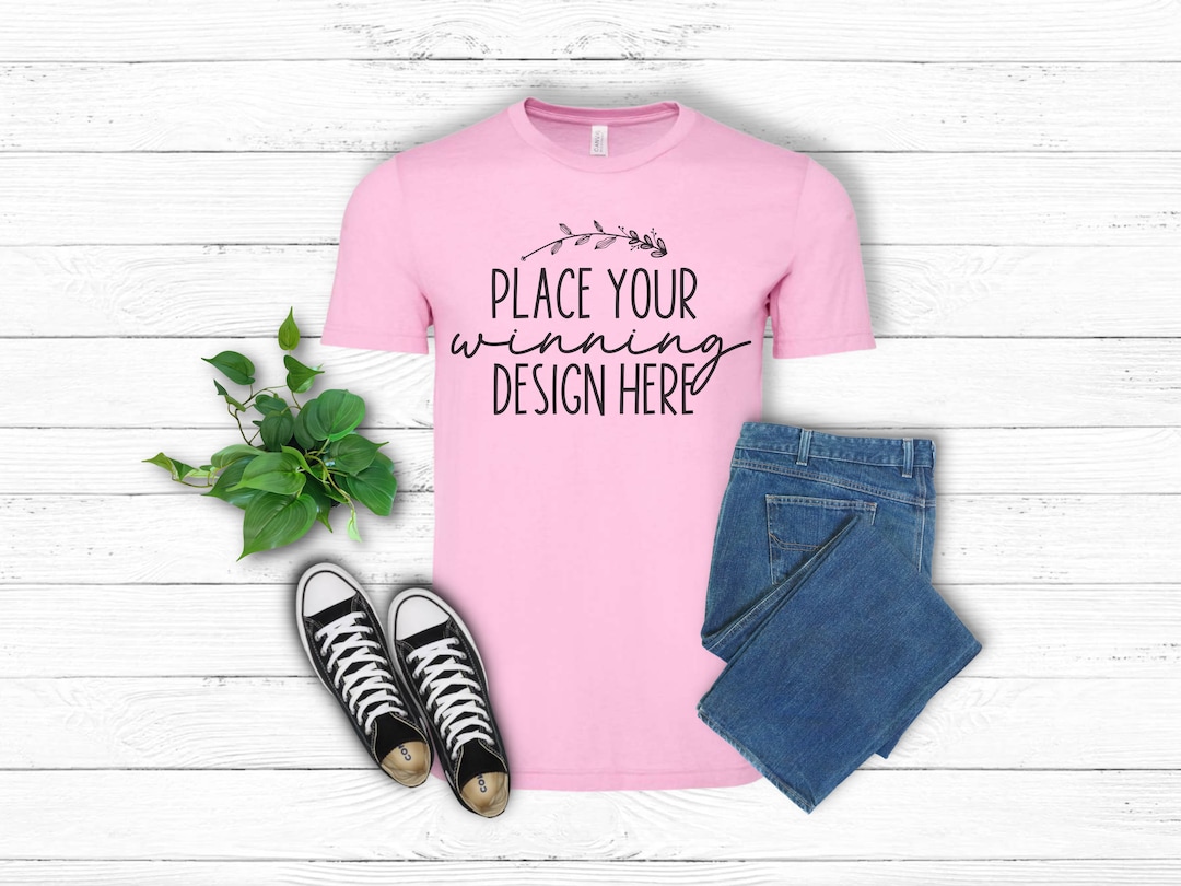 Pink Shirt Mock up Heather Bubblegum Bella Canvas 3001 Shirt Heather T ...