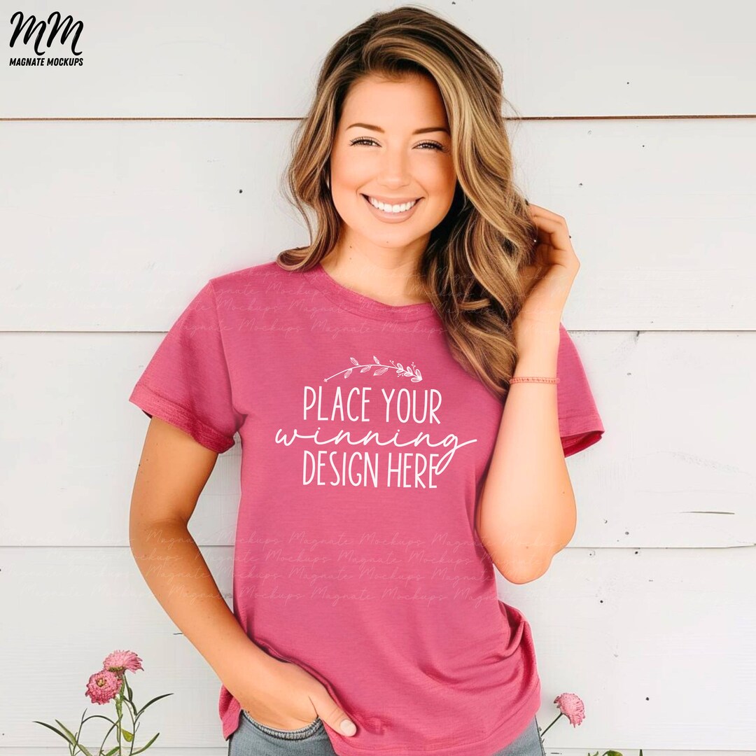 Heather Raspberry Bella Canvas 3001 Shirt Mock up Female T-shirt Mock ...