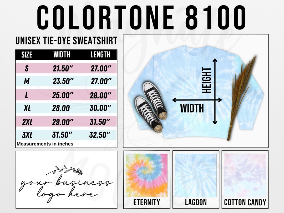 Colortone 8100 Sweatshirt Size & Color Chart Mockup 8100 Sweater Chart ...