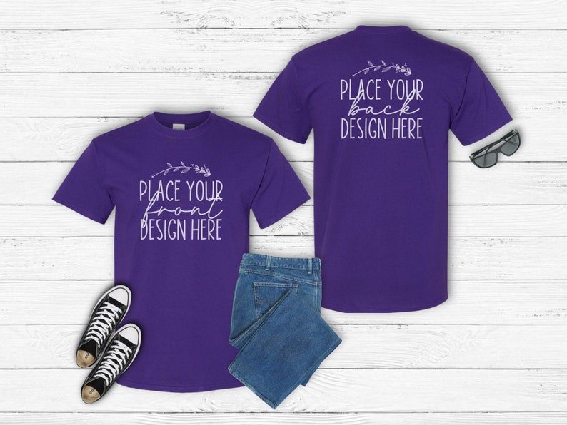 Purple Gildan 5000 T-shirt Mockup: Front & Back (AI Generated JPEG) - Etsy