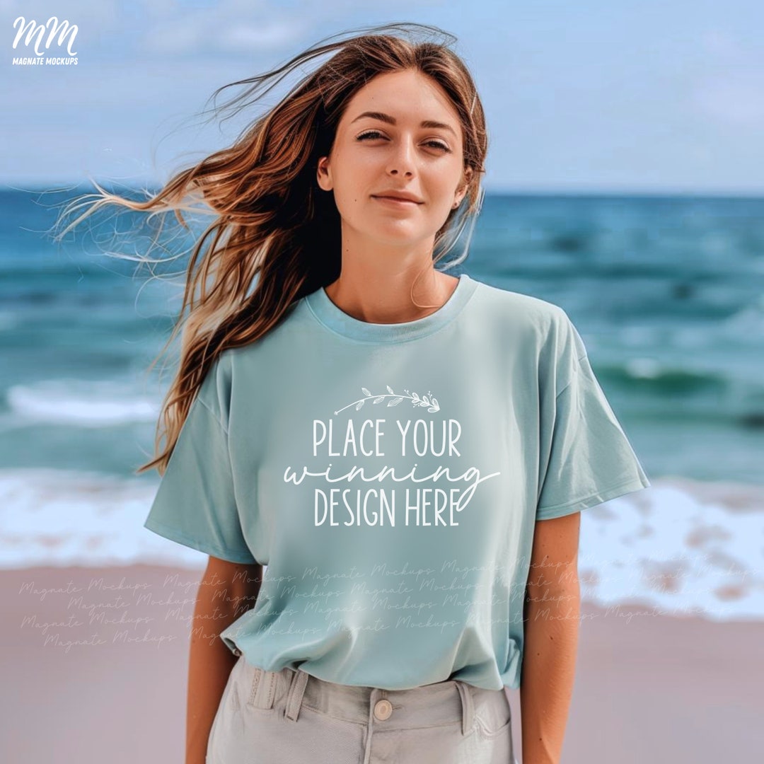 Dusty Blue Bella Canvas 3001 Shirt Mock-up Female Dusty Blue Tee Women ...