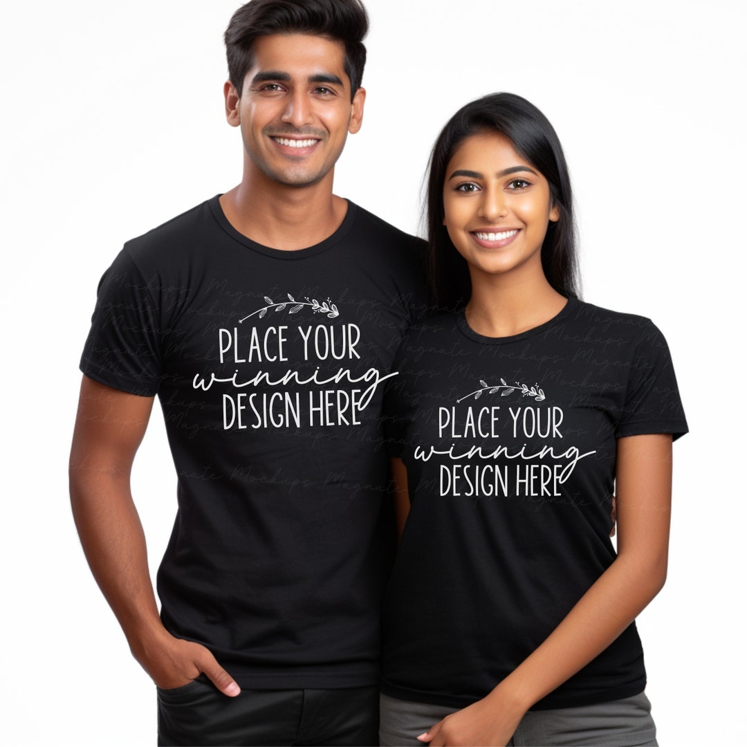 2 Black Shirt Indian Couple Mockup Bella Canvas 3001 Indian Model Two T ...