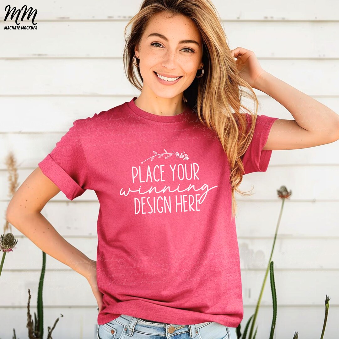 Heather Raspberry 3001 Shirt Mock up Bella Canvas T-shirt Mock up ...