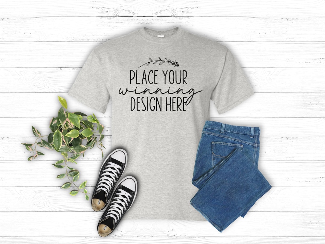 Ash Gildan 8000 Shirt Mockup Grey Unisex T-shirt Gildan 800 Dryblend ...