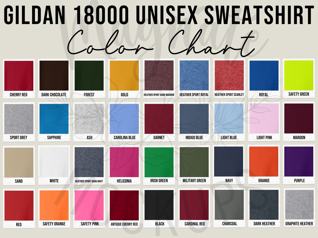 Gildan 18000 Sweatshirt Color Chart Mockup 2024 Printify Sweater Unisex ...