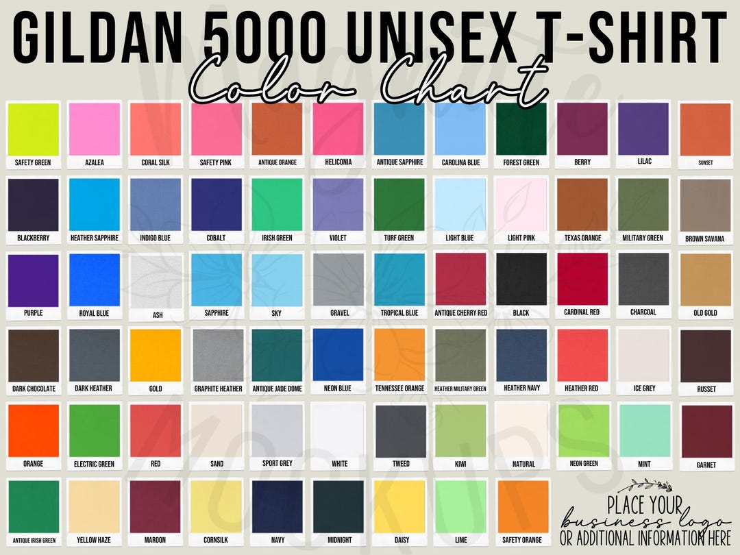 Gildan 5000 Color Chart 2025: Unisex T-shirt Mockup (digital Download ...