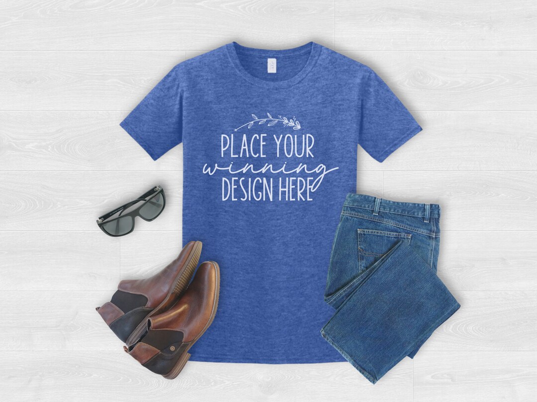 Heather Royal Blue Gildan 64000 Mockup Unisex T-shirt Gildan Softstyle ...