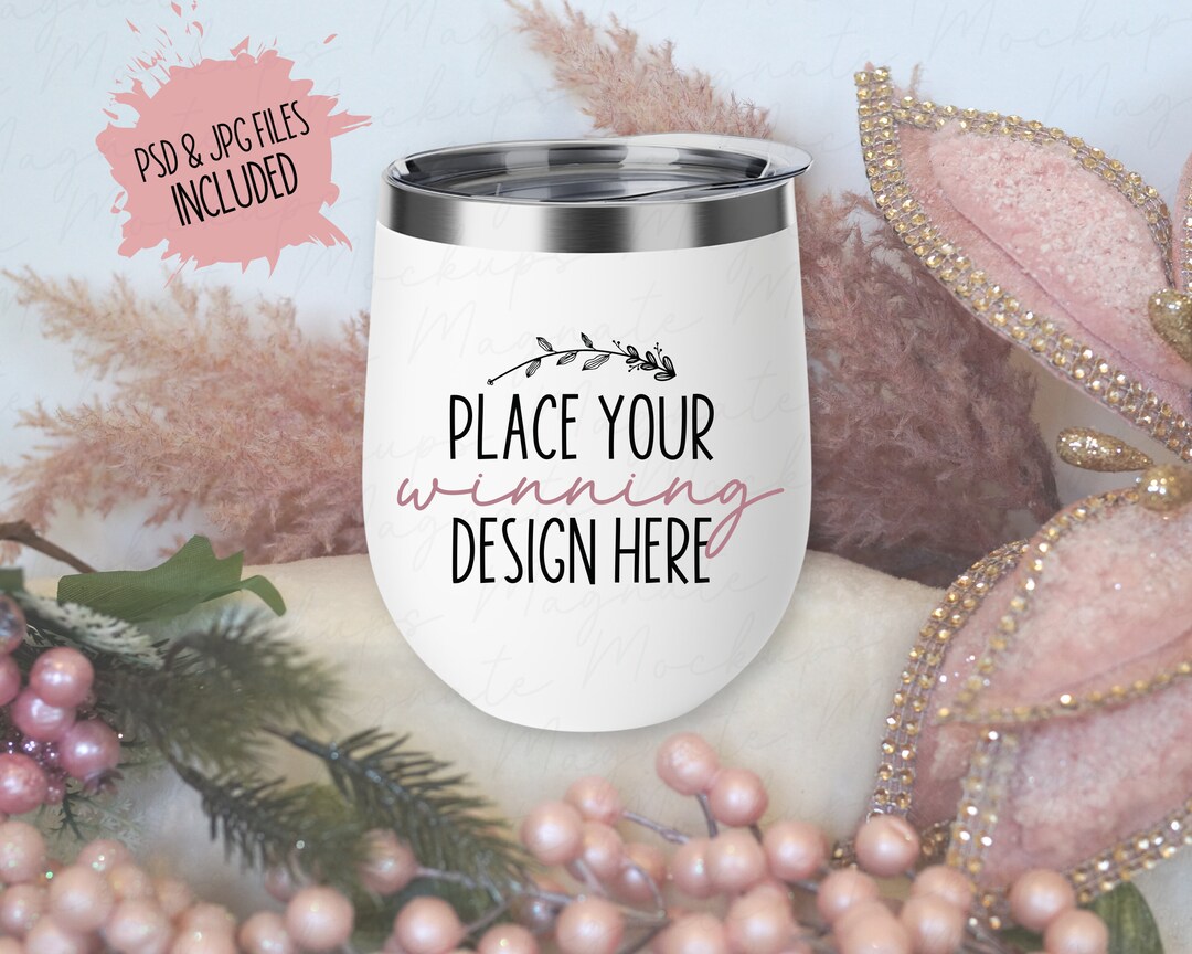 White 12oz Tumbler Mockup Chill Wine Christmas Printify Tumblers Mock ...