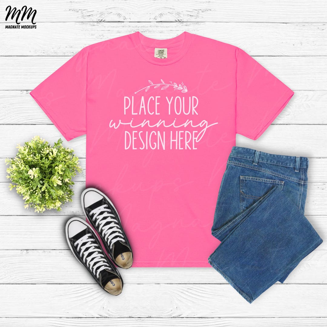Neon Pink Comfort Colors 1717 Shirt Mockup: Flat Lay (jpg Download) - Etsy