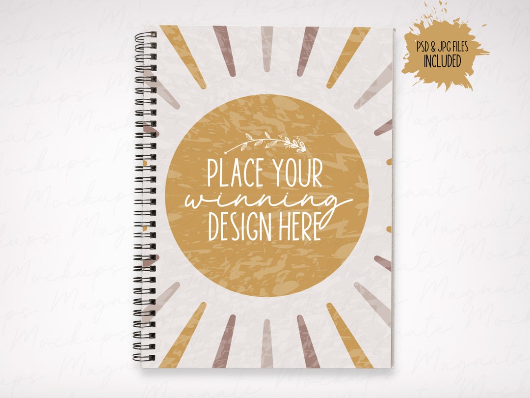 Blank A5 Notebook Mockup Minimalist PSD Smart Object JPG Spiral Bound ...