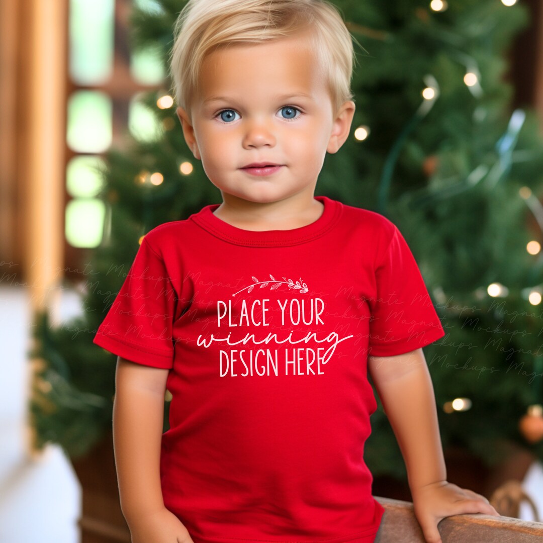 Red Toddler Shirt Mockup Boy Bella Canvas 3001T Tee Boys Red T-shirt ...