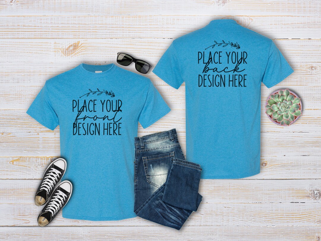 Heather Sapphire Front & Back Mockup Gildan 5000 Unisex - Etsy