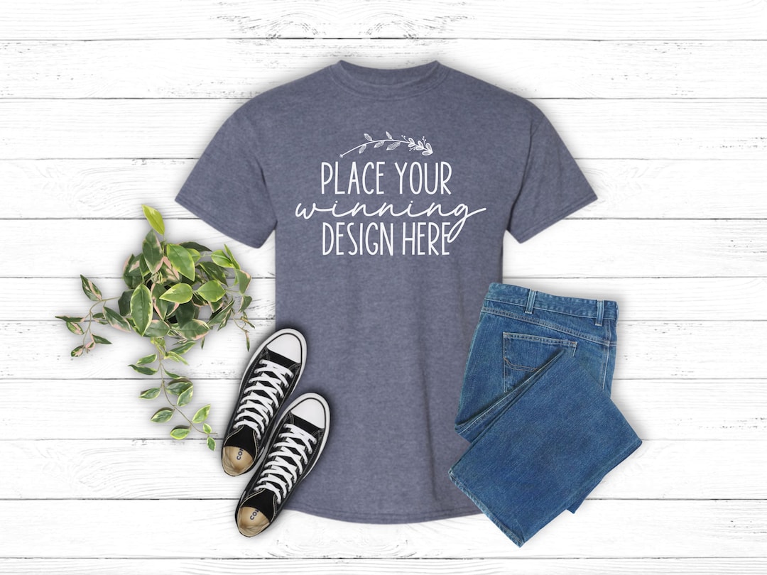 Heather Sport Dark Navy Shirt Mockup Gildan 8000 Unisex T-shirt Gildan ...