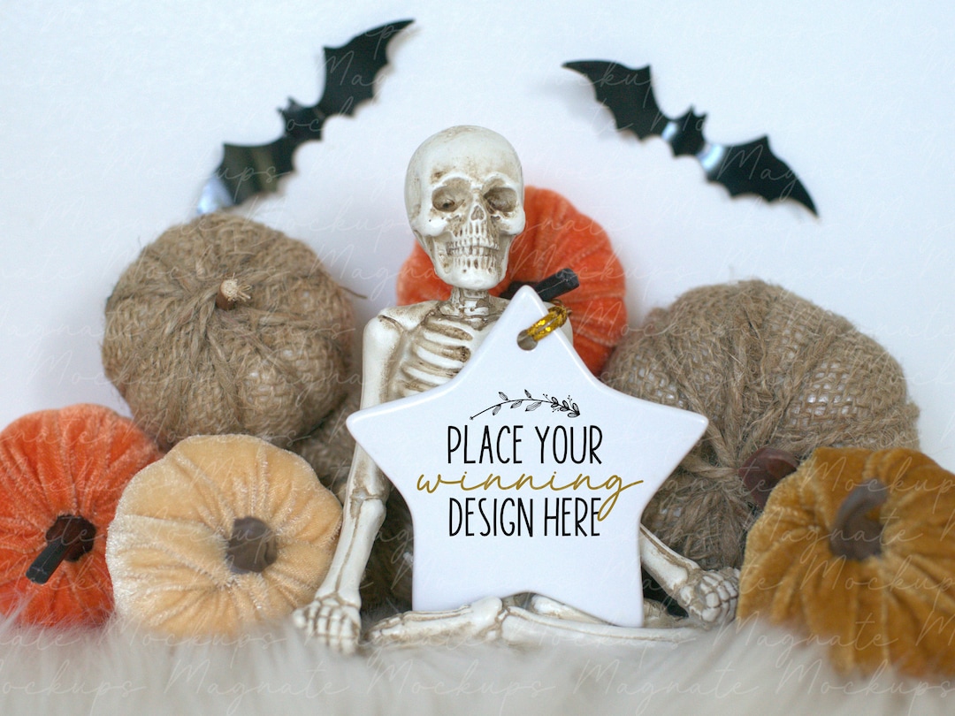 Halloween Star Ornament Mockup Printify White Star Ceramic Ornaments ...