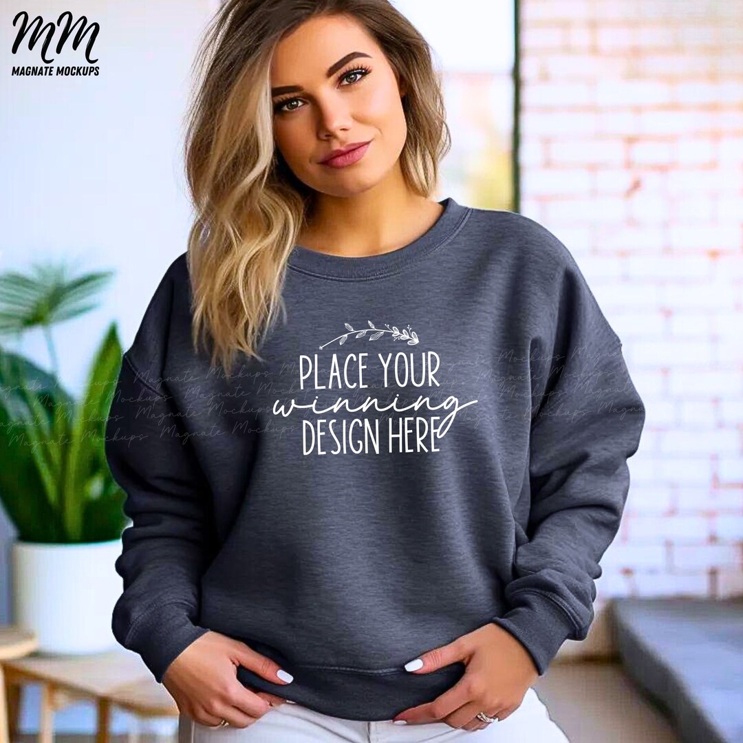 Dark Heather Sweatshirt Mockup Female Gildan 18000 Dark - Etsy