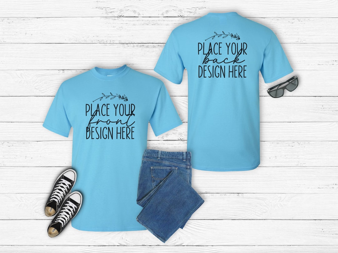 Sky Front & Back Mockup Gildan 5000 Unisex T-shirt Gildan Heavy Cotton ...