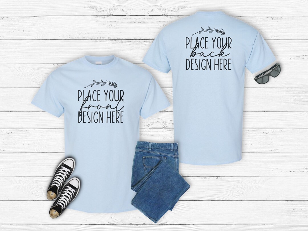 Light Blue Front & Back Mockup Gildan 5000 Unisex Tshirt Gildan Heavy ...