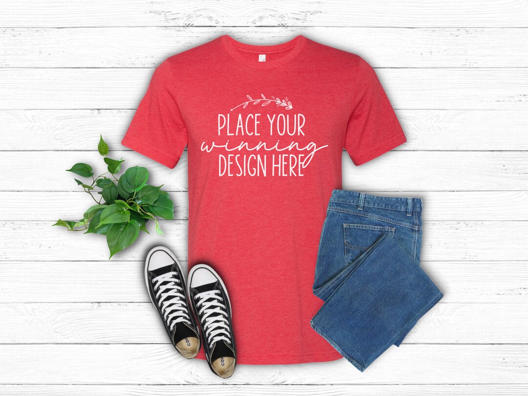 Heather Red Shirt Mockup Bella Canvas 3001 T-shirt Mock up Minimalist ...