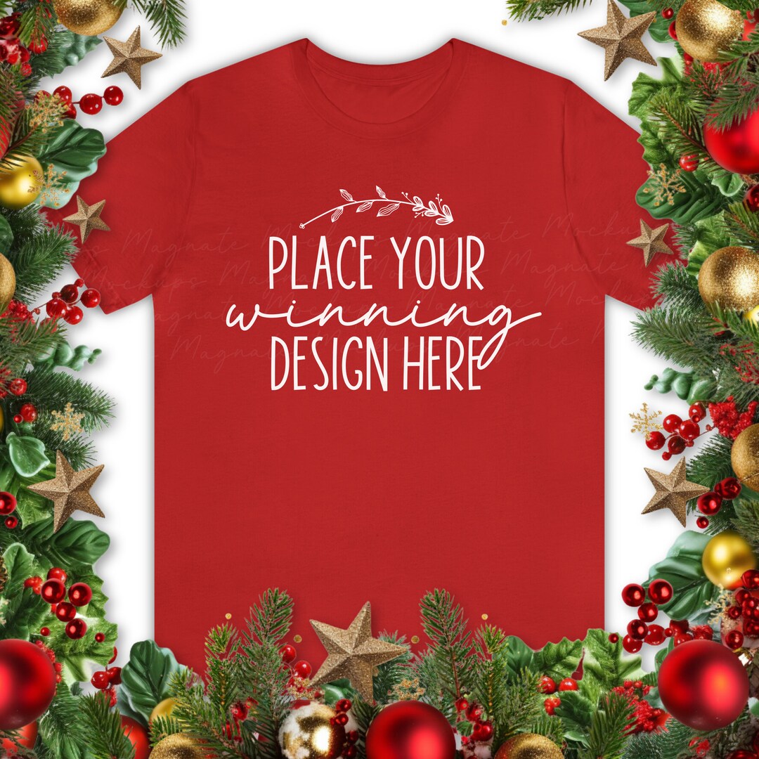 Red Bella Canvas Christmas Shirt Mockup Bella Canvas 3001 - Etsy