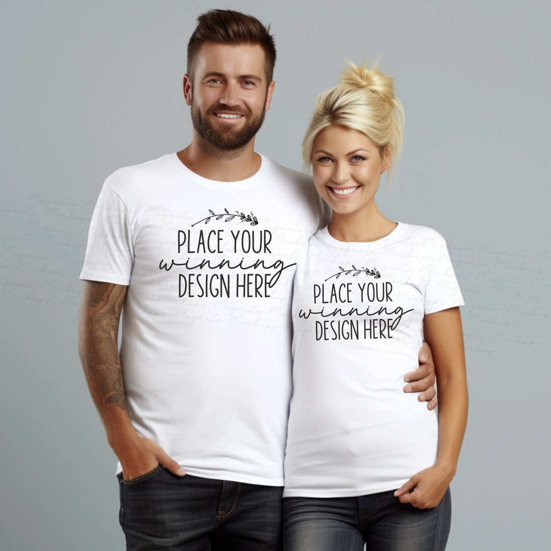 Pregnant Couple White T-shirt Mockup Bella Canvas 3001 Maternity Blank ...