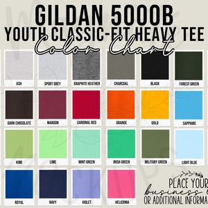 Gildan 5000b Color Chart Kids Heavy Cotton Tee Measurements 5000B Color ...