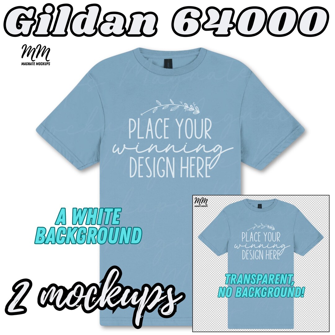 Stone Blue Gildan 64000 Shirt Mockup: Unisex Flat Lay (AI Generated JPG ...