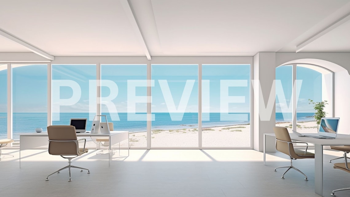 Beach Office Zoom Background Screen Green Screen Digital - Etsy