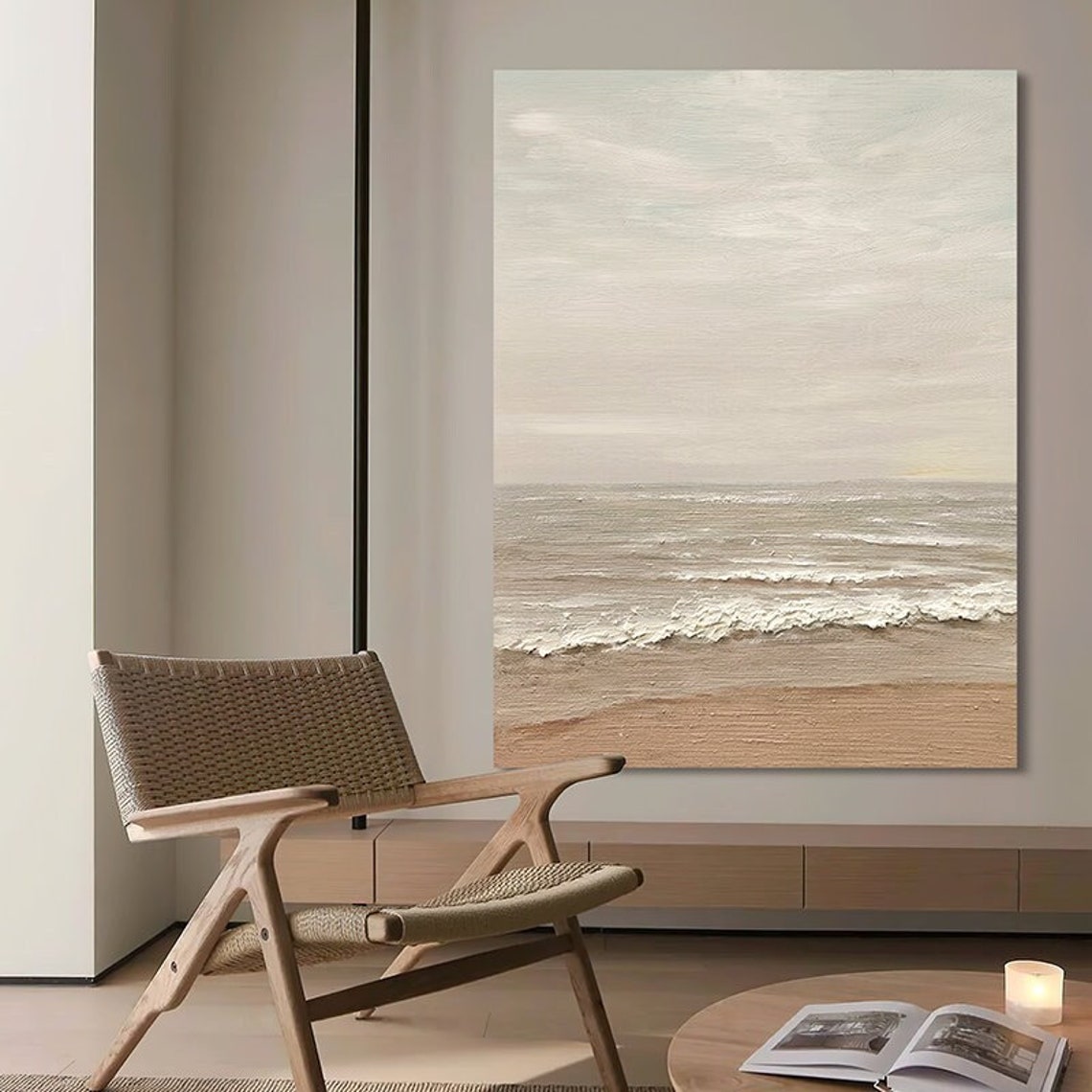 Coastal Waves Foggy Morning Shoreline Tide Oil Painting Wall Art Home ...