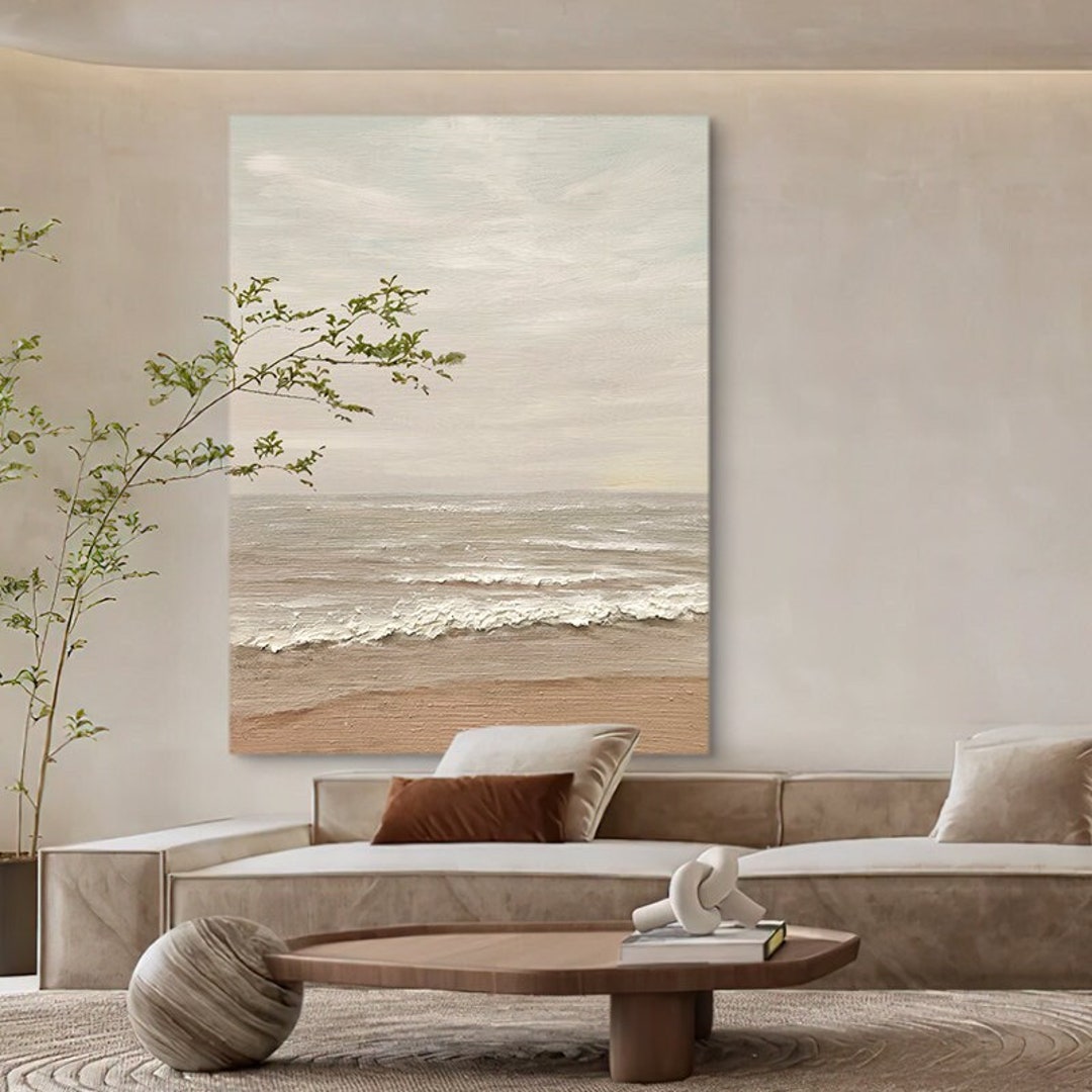 Coastal Waves Foggy Morning Shoreline Tide Oil Painting Wall Art Home ...