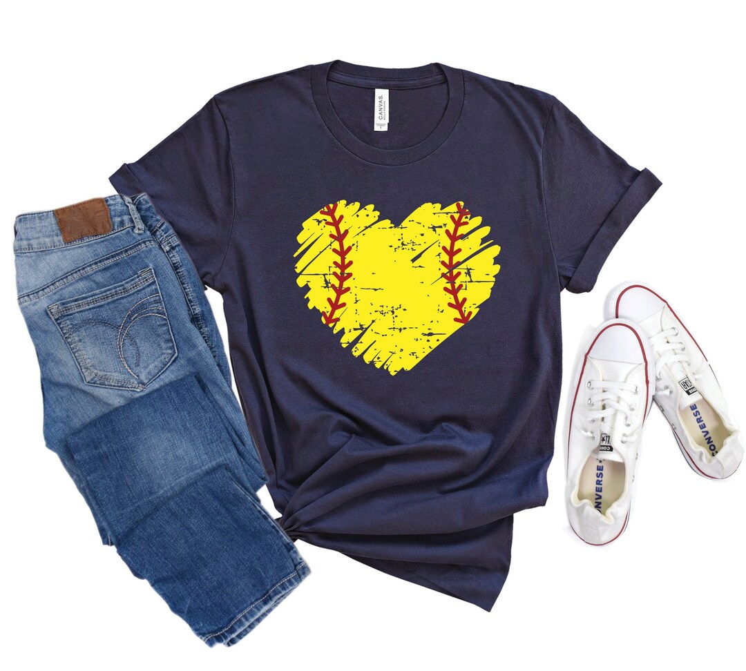 Distressed Softball Heart Shirt, Baseball Heart Shirt, Softball Heart ...