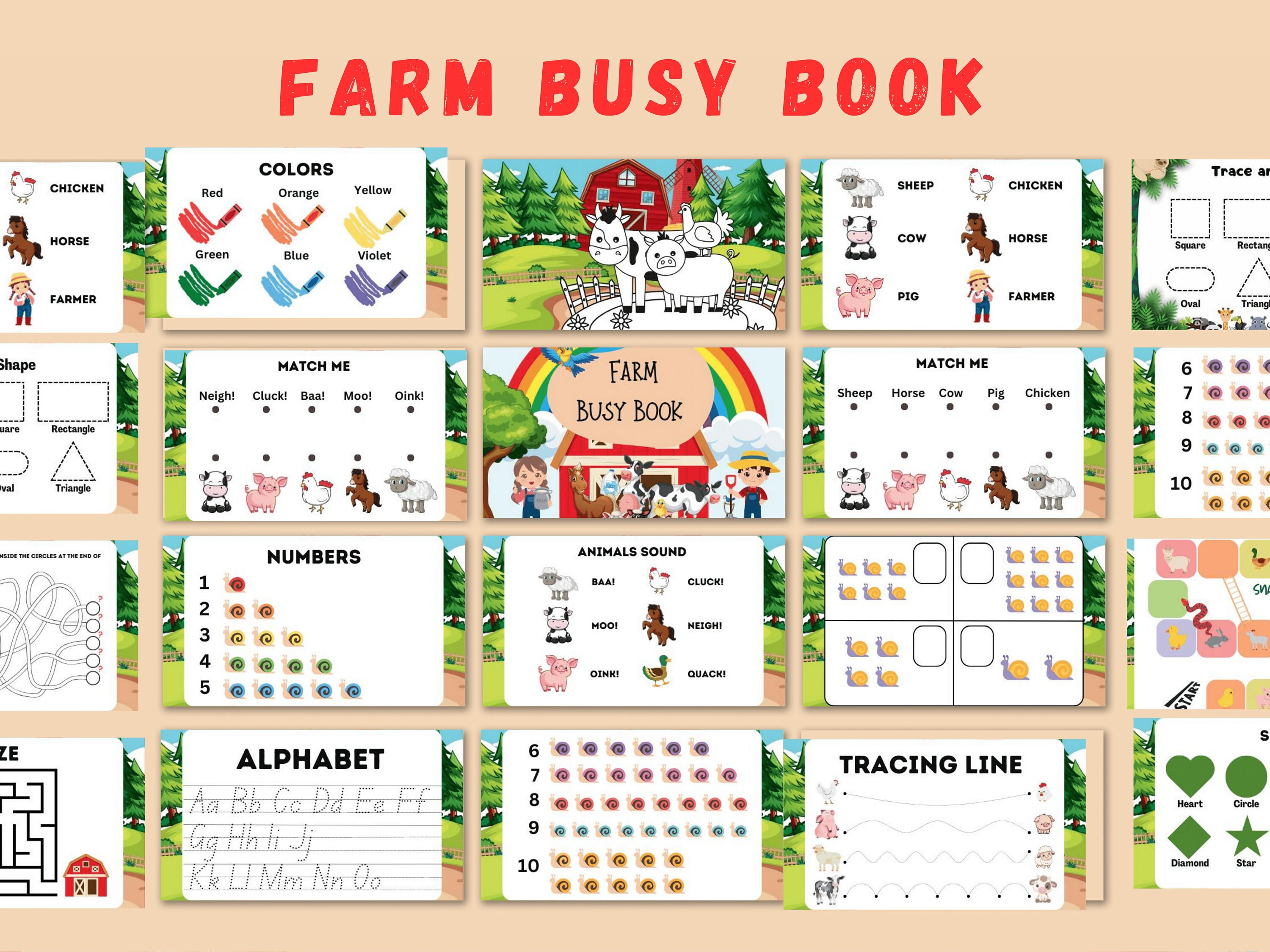 Farm Busy Book Printable, Kids Farm Educational Activity Book, Toddler ...
