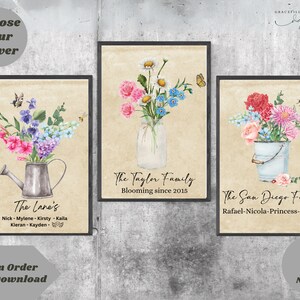 Family Flower Bouquet | Birth Month Flower Art | CUSTOM Personalized ...