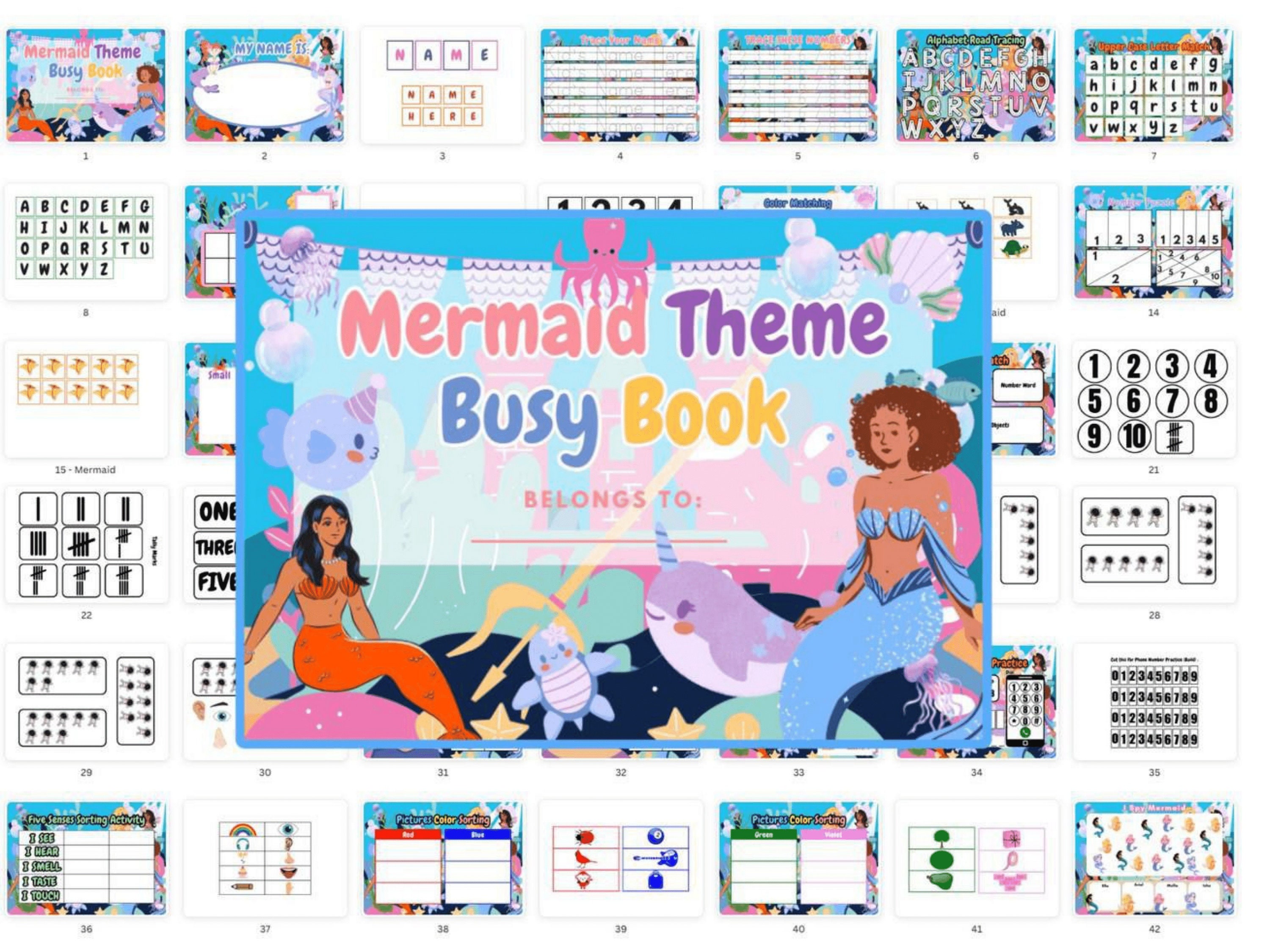 Mermaid Theme Toddler Early Learner Busy Book Printable Montessori ...