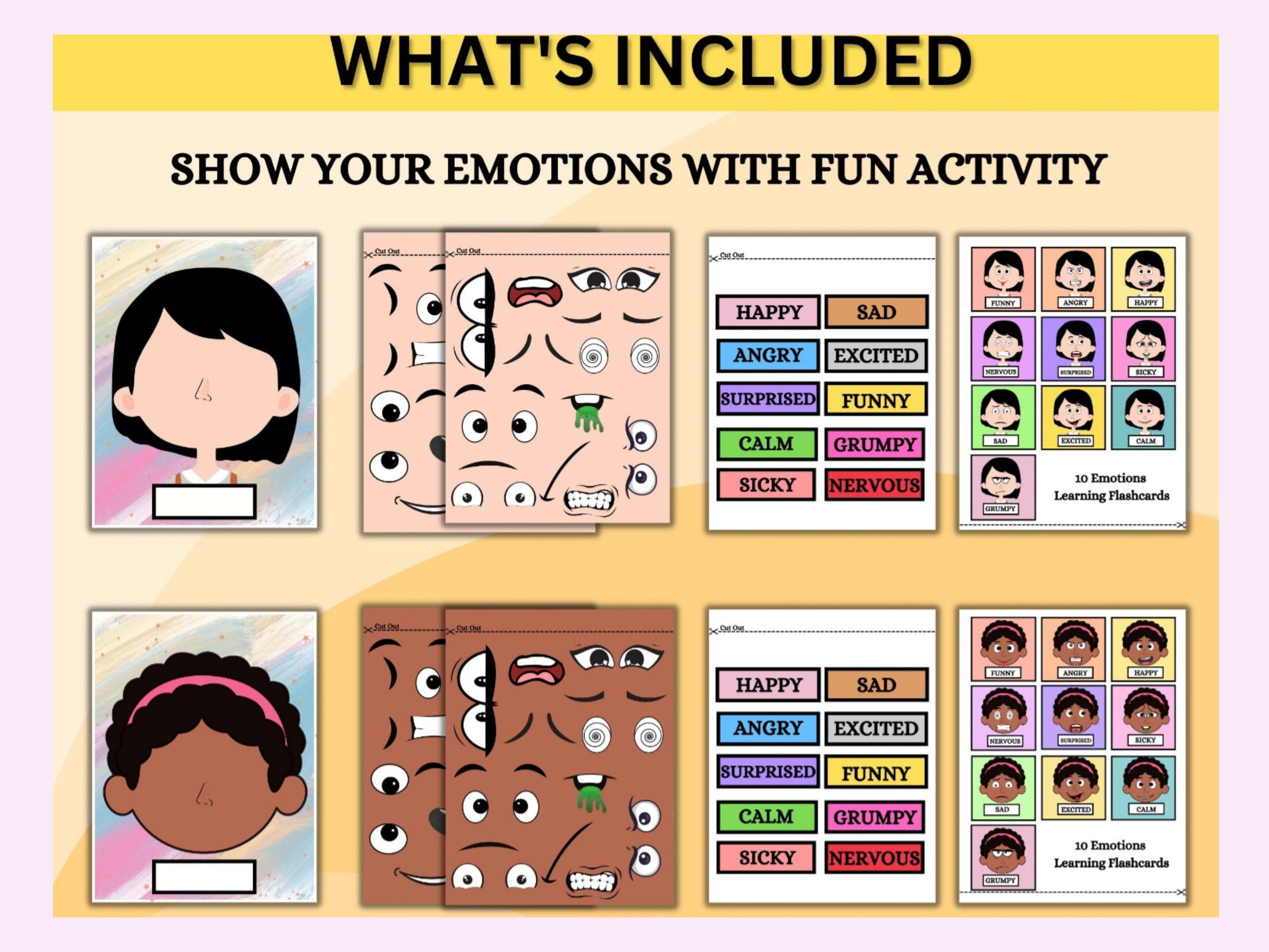 Emotions Activity for Kids Girl Version Printable Toddler Feeling Chart ...
