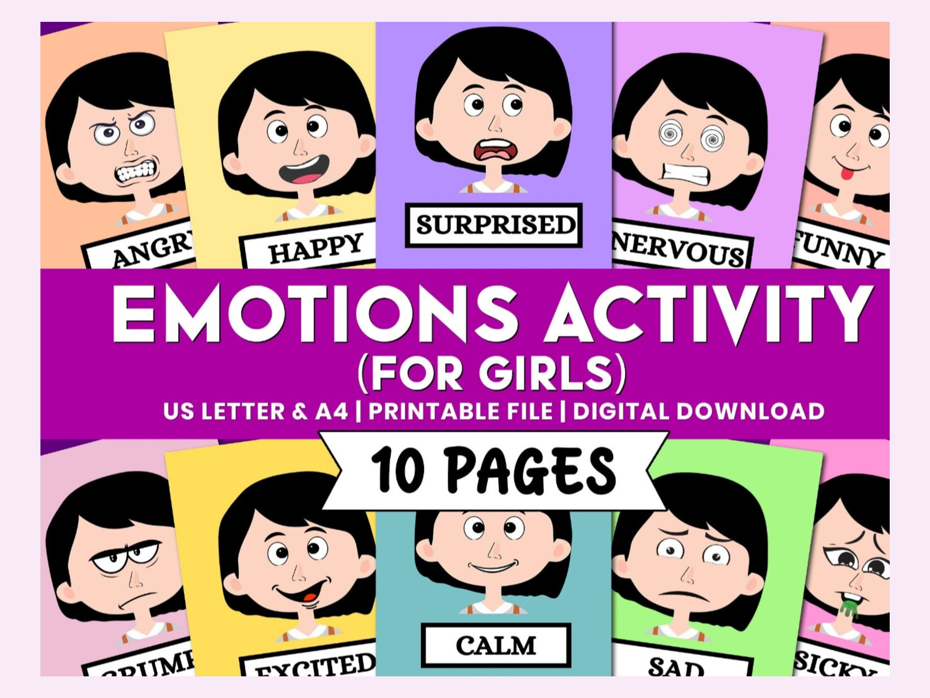 Emotions Activity for Kids Girl Version Printable Toddler Feeling Chart ...