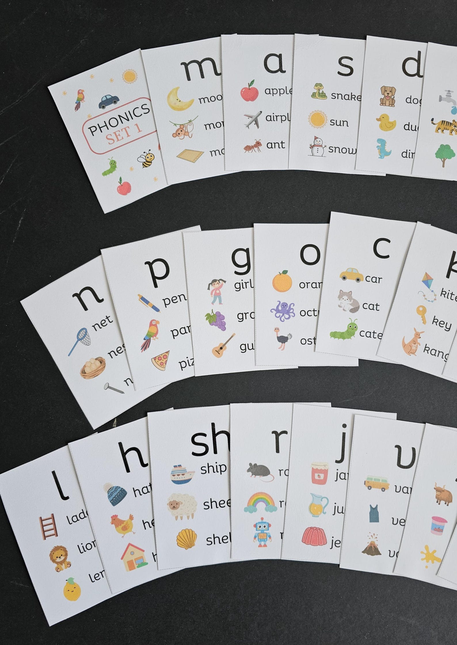 Phase 1 Phonics Flashcards, Children Phonics Learning, Set 1 Reading ...