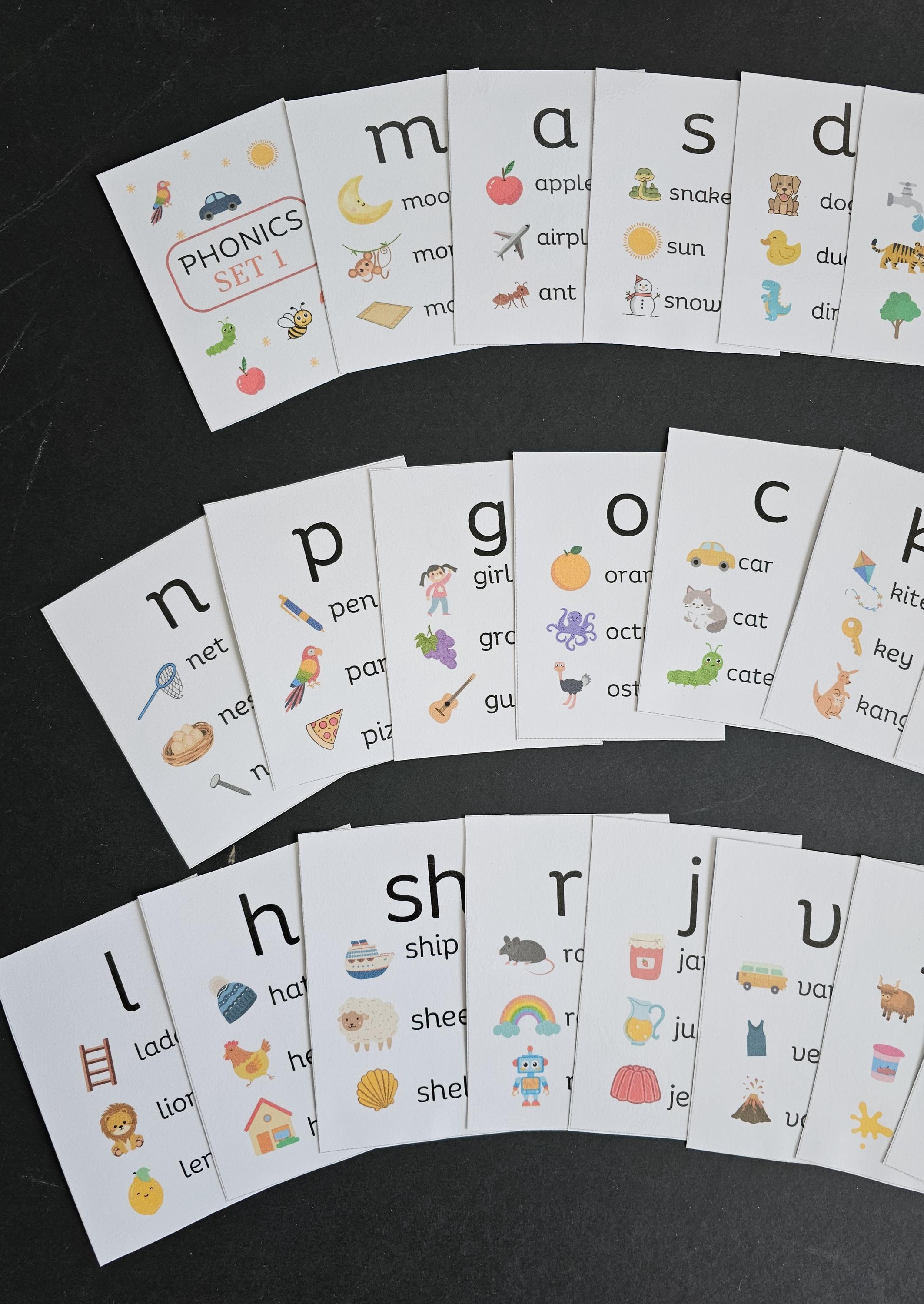 Phase 1 Phonics Flashcards, Children Phonics Learning, Set 1 Reading ...