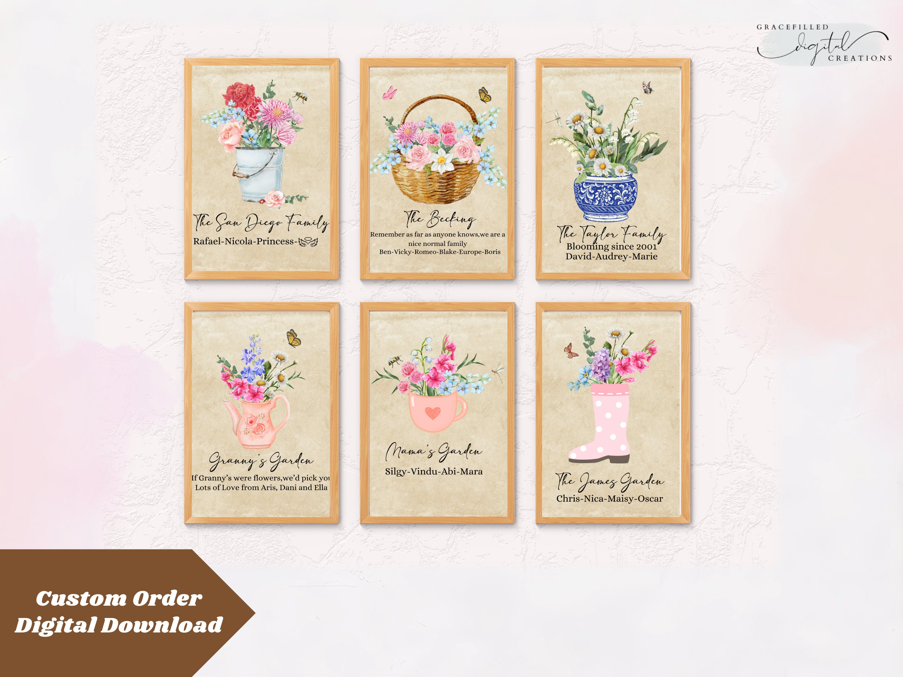Birth Flower Family Bouquet Print: Custom Floral Gift (digital Download ...
