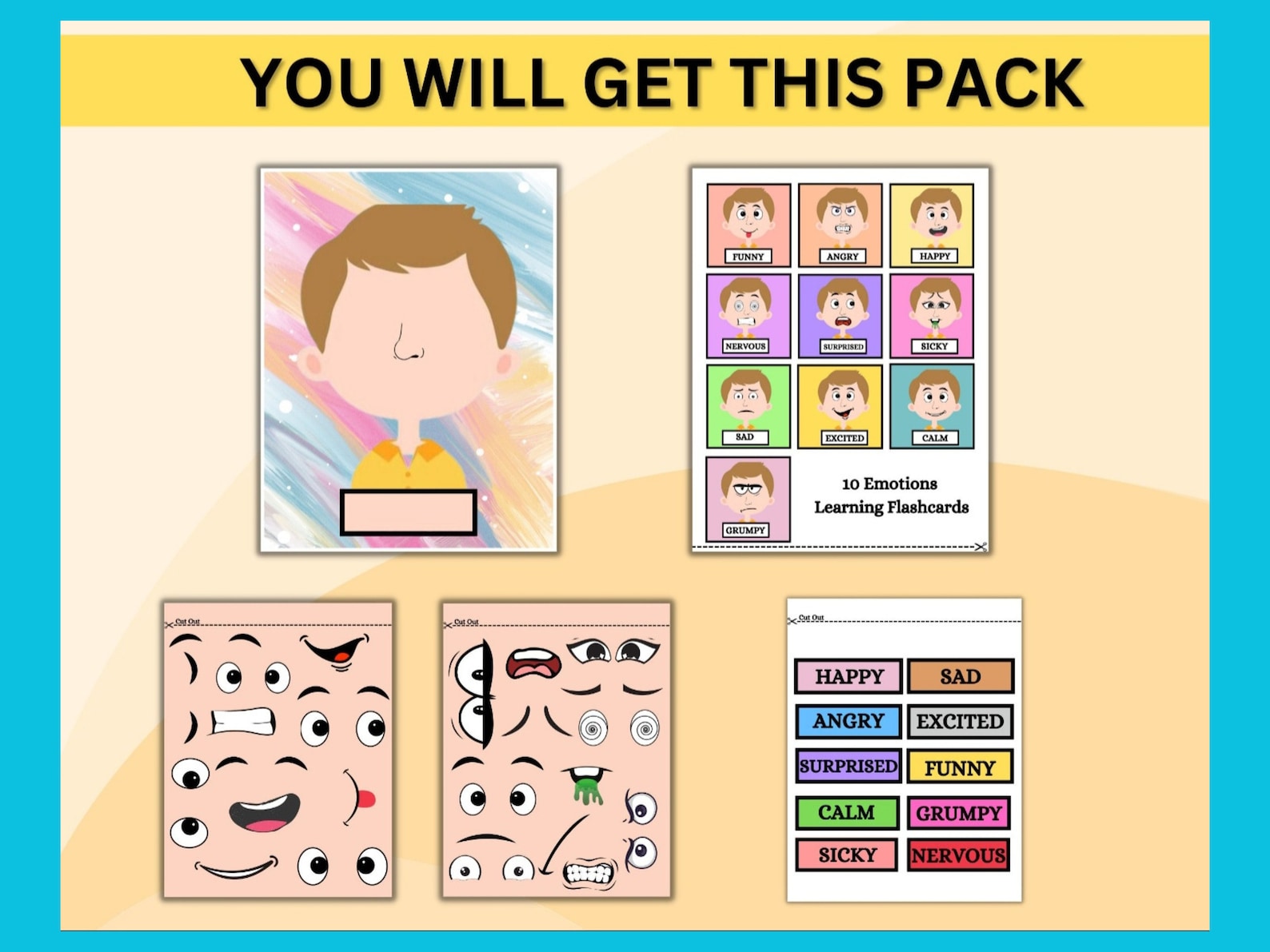 Emotions Activity for Kids Boy Version Printable Toddler Feeling Chart ...