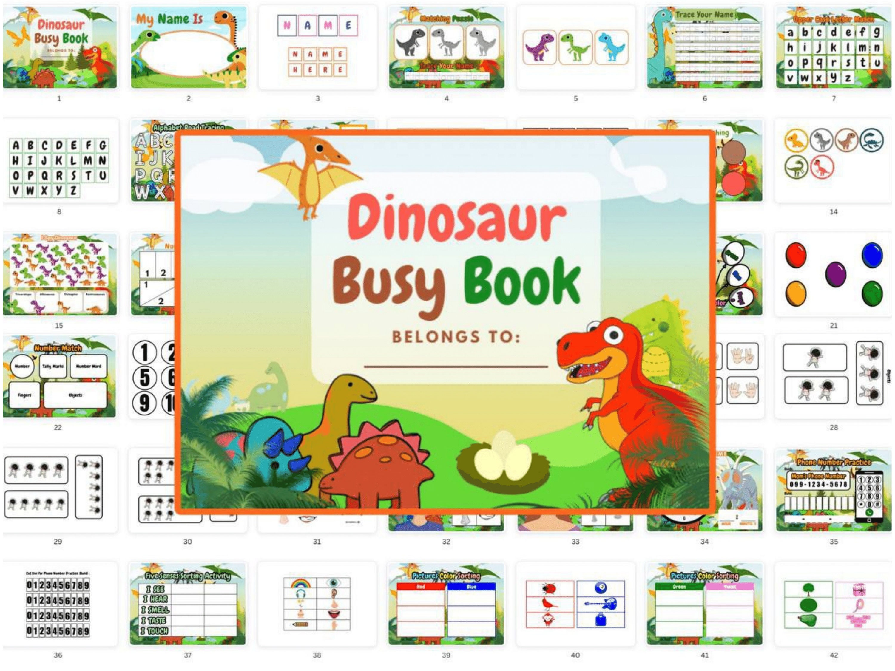 Dinosaur Themed Busy Book / Printable / Preschool Curriculum / Toddler ...