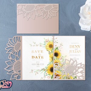 Sunflower Wedding Envelope SVG 5x7, Trifold Wedding Invitation SVG ...