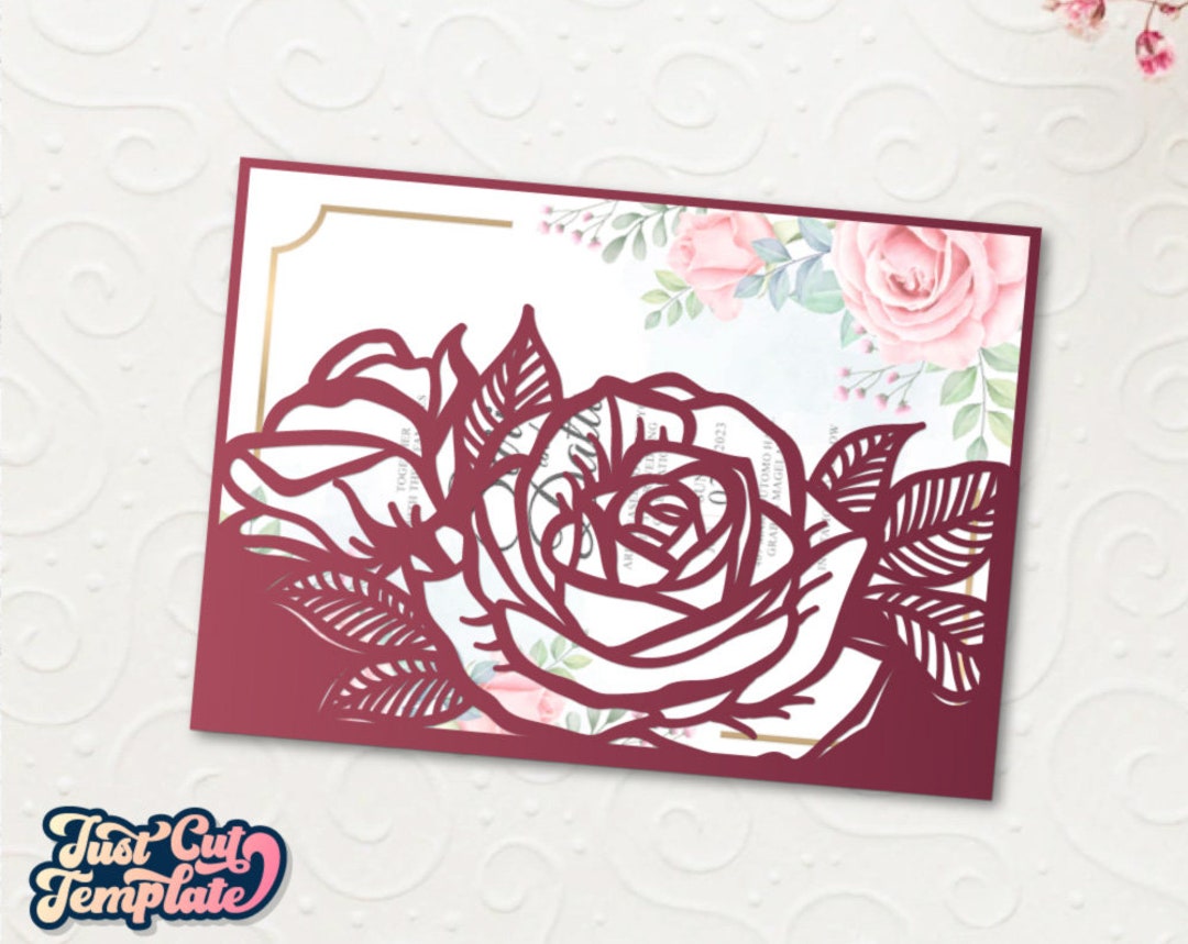Roses Pocket Invitation SVG 5x7, Wedding Invitation Envelope, Floral ...