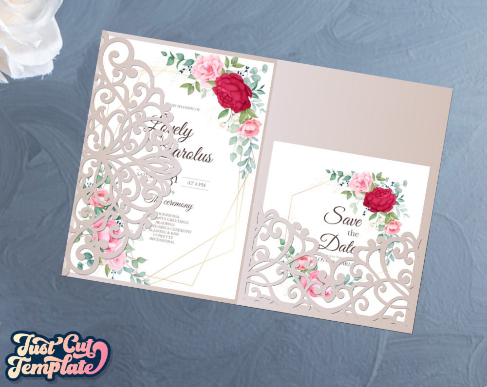 Laser Cut Wedding Invitation SVG 5x7 Tri Fold Pocket Envelope - Etsy UK