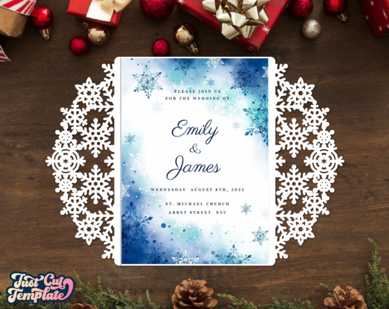 Winter Wedding Invitation SVG 5x7, Snowflakes Gate Fold Card, Christmas ...